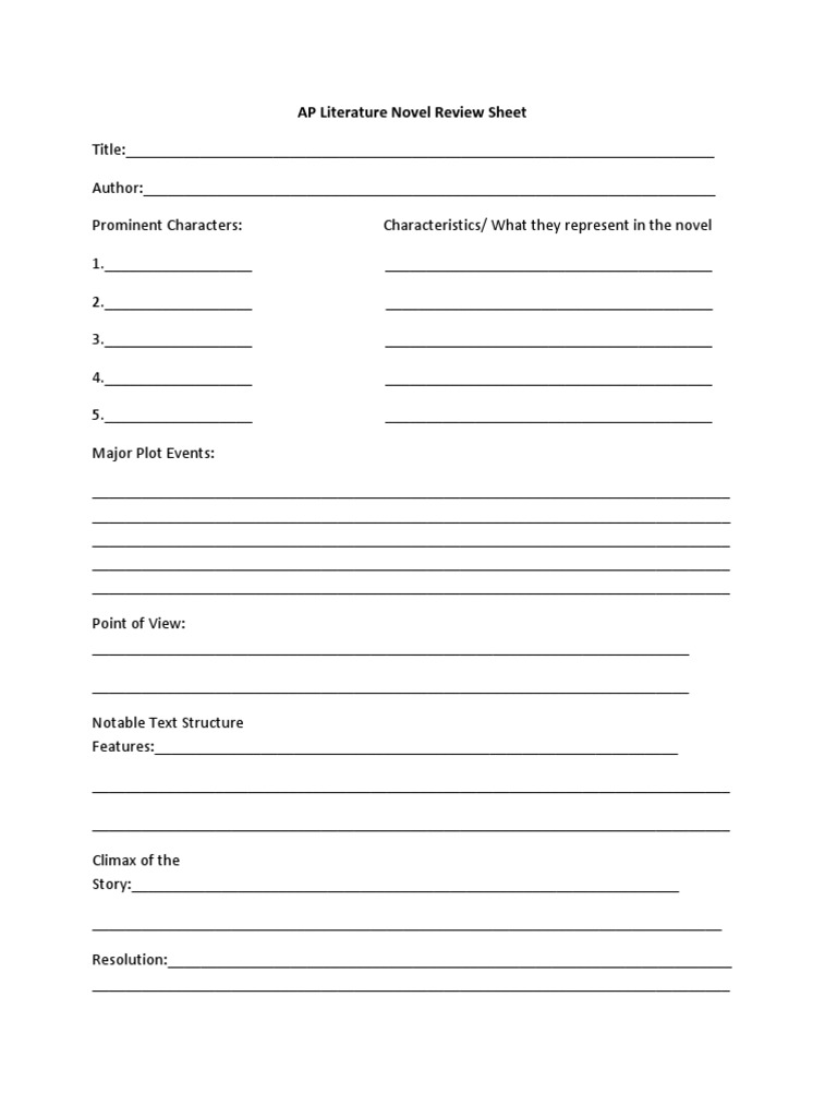 AP Literature Review Sheet Template | PDF | Writing