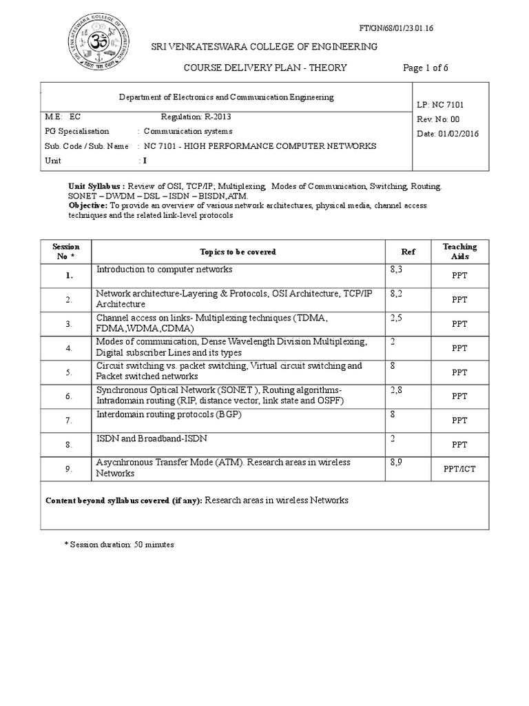 NC7101 Lesson Plan | PDF | Virtual Private Network | Multiprotocol Label Switching