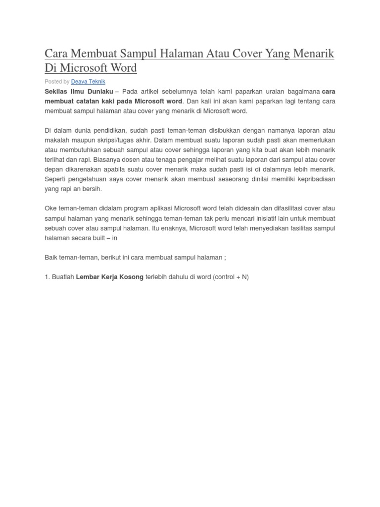 Cara Membuat Sampul Halaman Atau Cover Yang Menarik Di Microsoft Word | PDF