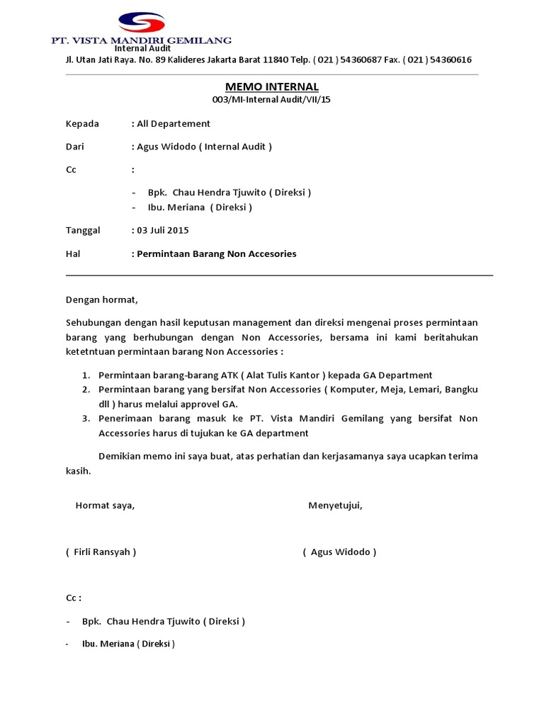 003 Memo Permintaan Barang | PDF