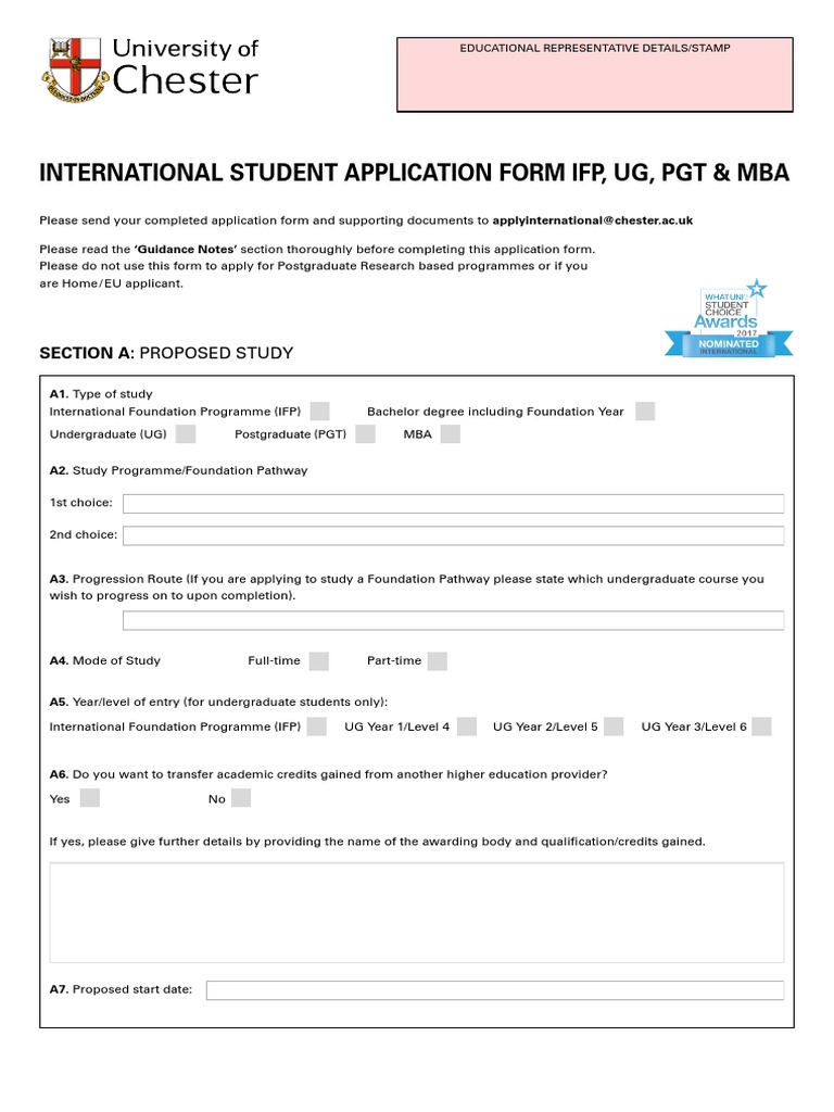 International Application Form University of Chester | PDF | Business