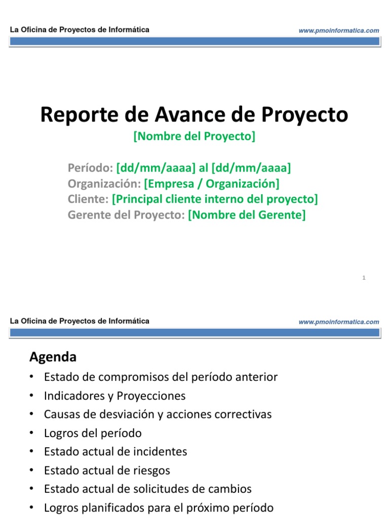 Plantilla Reporte de Avance de Proyecto | Tecnología de información y ...