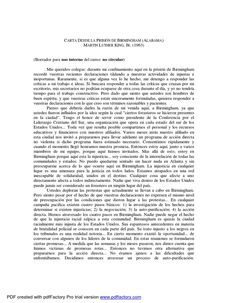 Carta Desde La Prisión - Martin Luther King | PDF | Martin Luther King ...