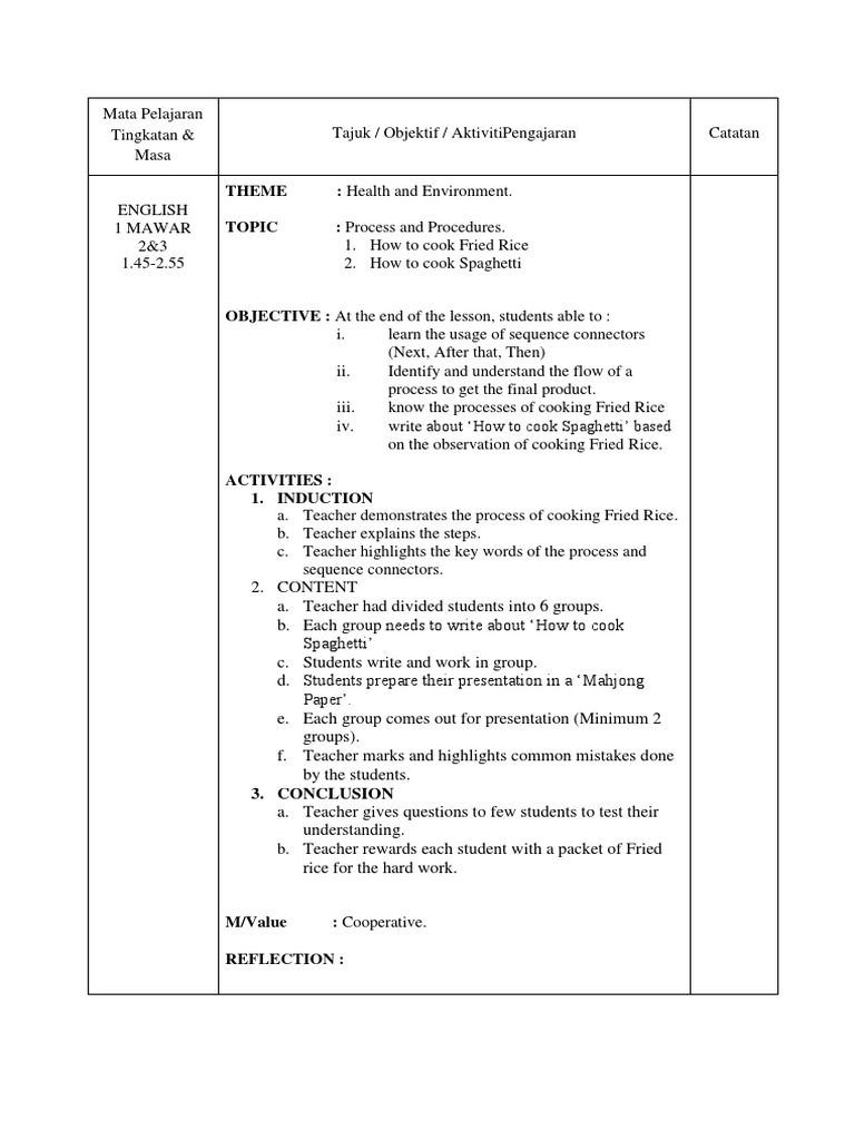 Learn cooking processes through English lesson | PDF | Lesson Plan ...