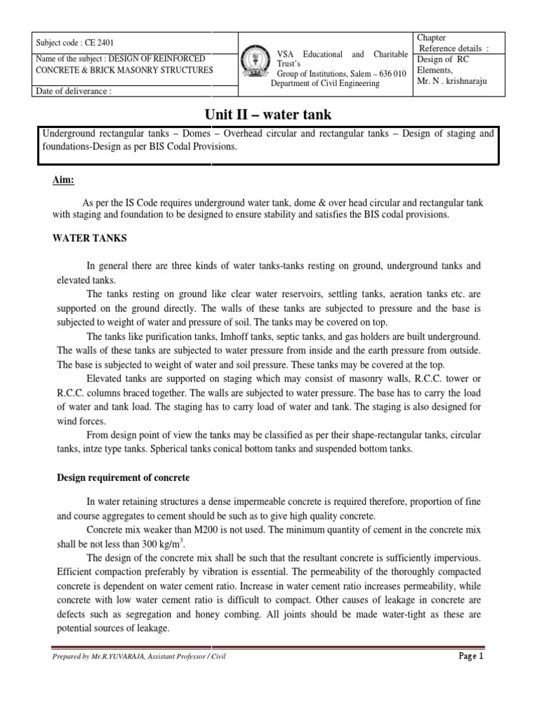 Water Tank Design PDF | PDF | Reinforced Concrete | Thermal Expansion