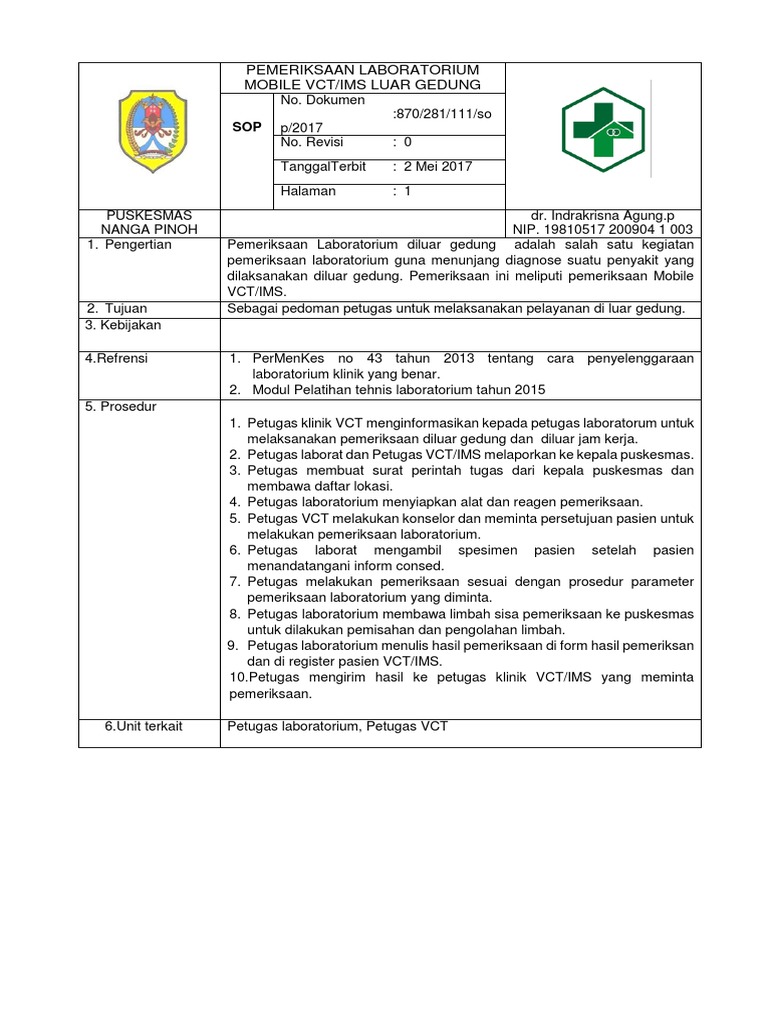 SOP Pemeriksaan Mobile VCT | PDF