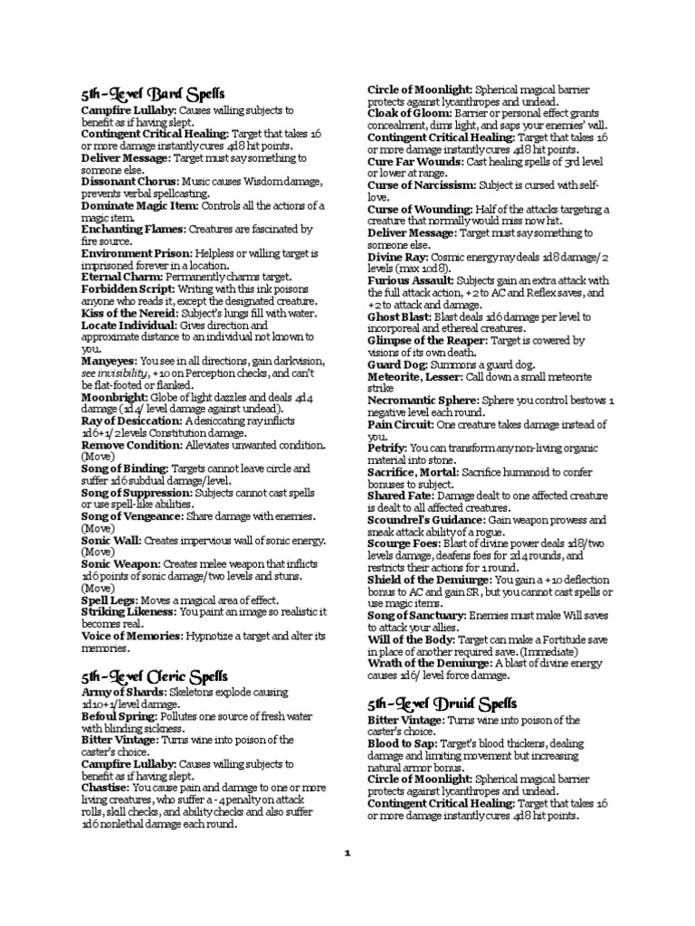 101 5th Level Spells (Print) PDF | PDF | Nature