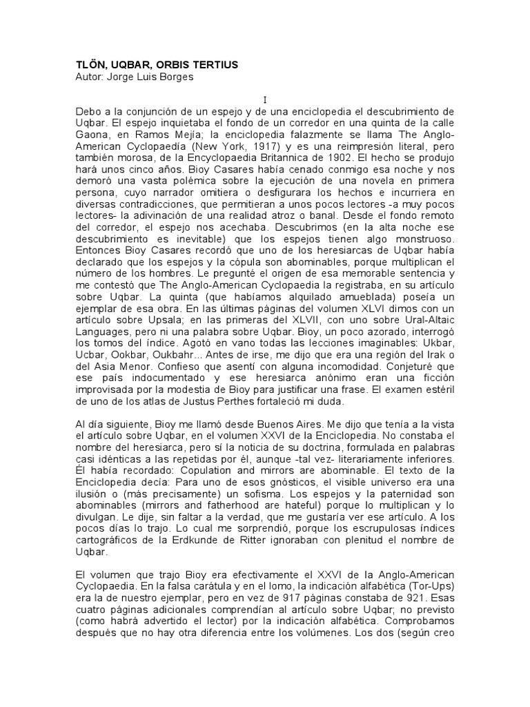 2 J.L.Borges, Tlon Uqbar Orbis Tertius PDF | PDF