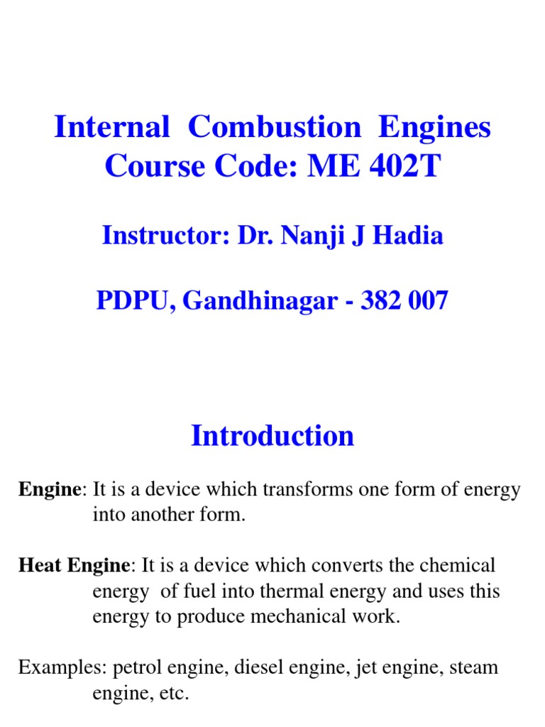 IC Engine - Lecture 1 | PDF | Internal Combustion Engine | Diesel Engine