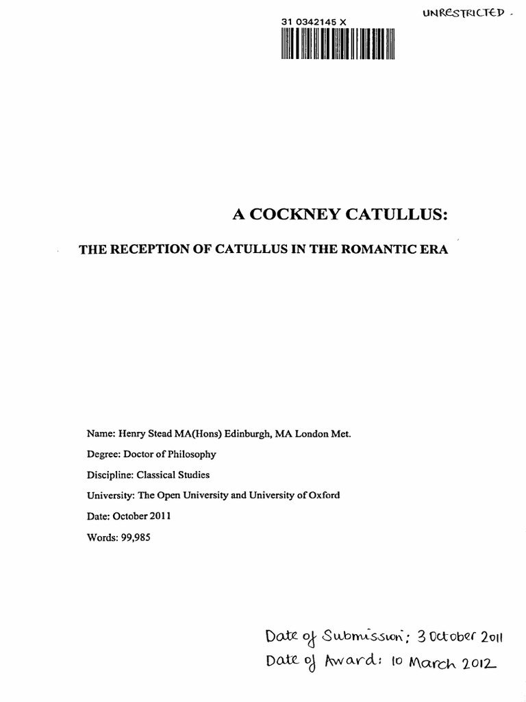 Catullus Reception in Romantic Britain | PDF | John Keats | Poetry