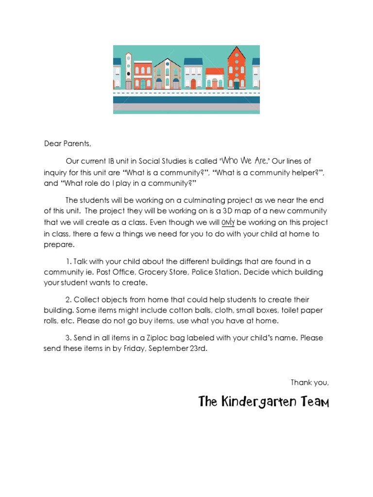 Dear Parents - Community Project Letter | PDF