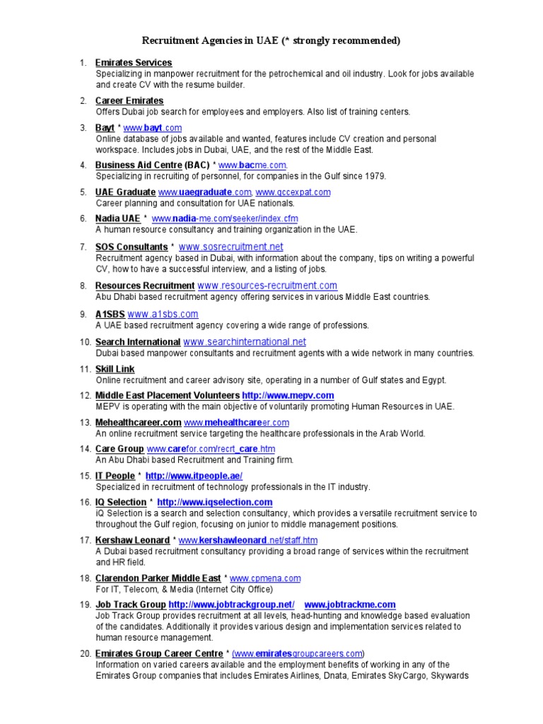 UAE Recruitment Agencies Guide | PDF | United Arab Emirates | Recruitment