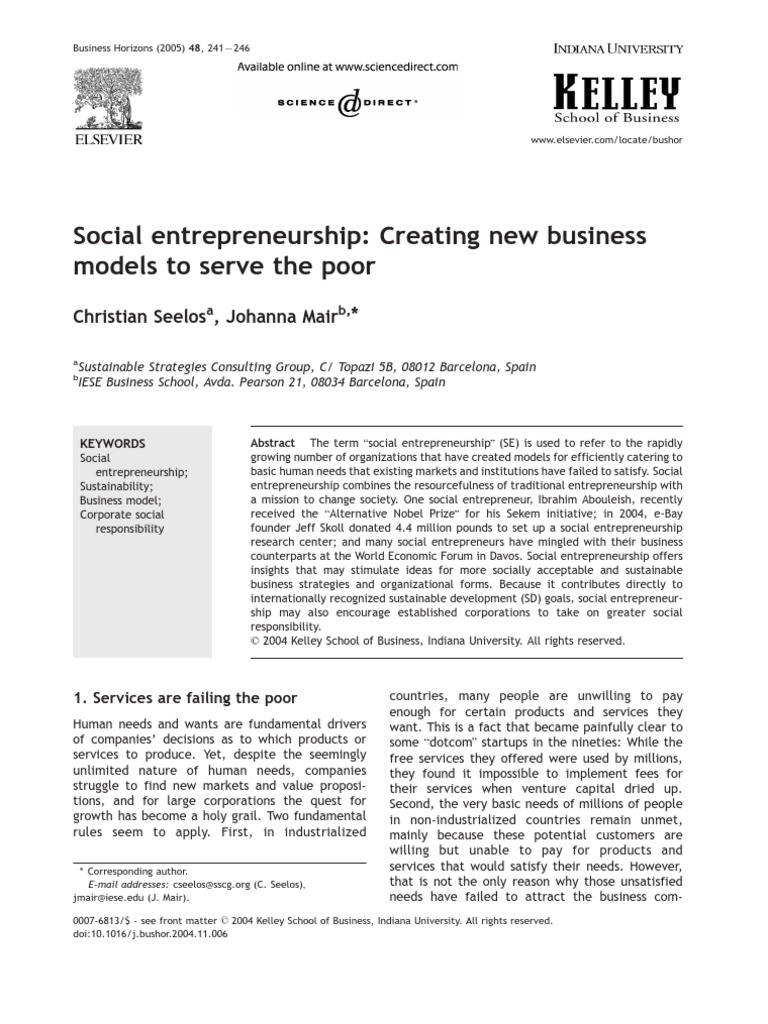 Social Entrepreneurship - Creating New Business Models To Serve The ...