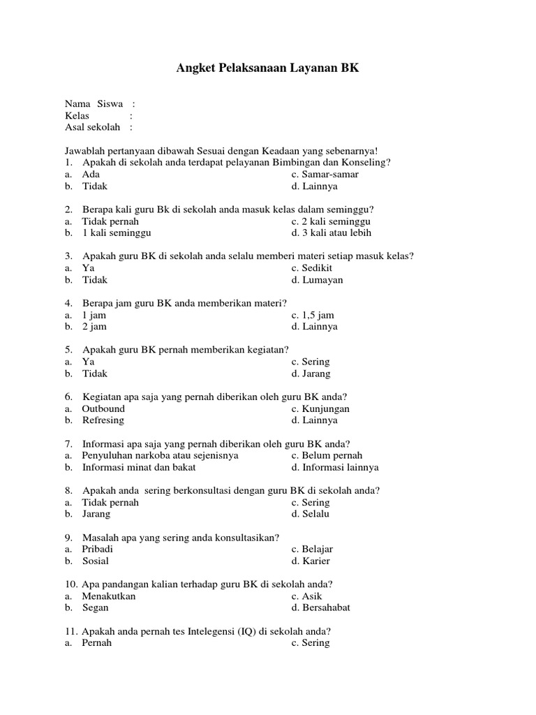Angket Pelaksanaan Layanan BK | PDF