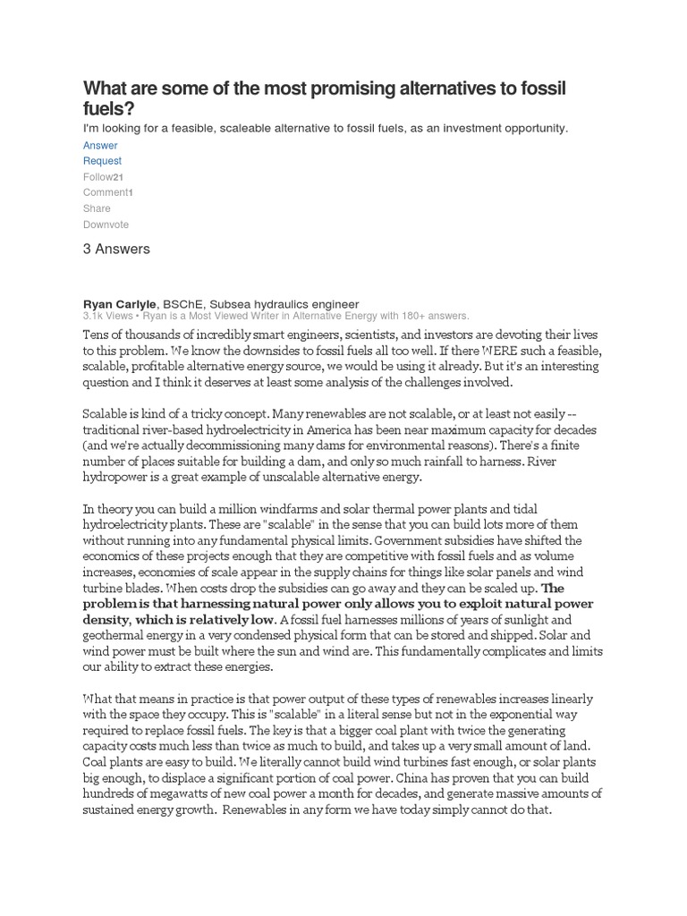 The Most Promising Large-Scale Alternatives to Fossil Fuels and the ...
