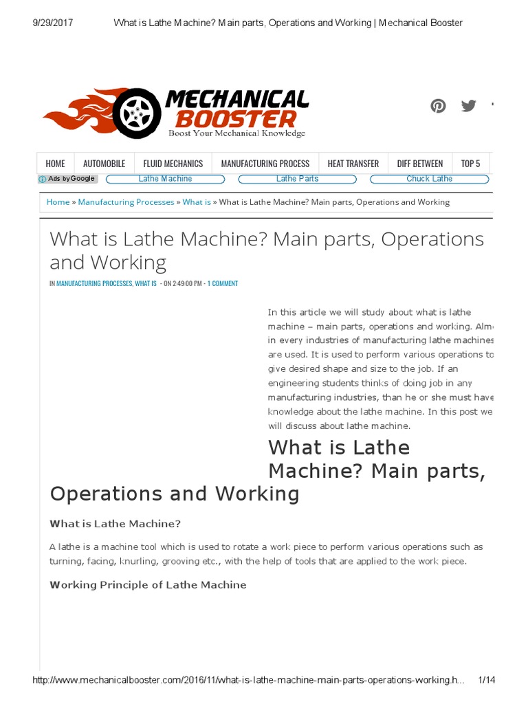 What Is Lathe Machine - Main Parts, Operations and Working - Mechanical ...