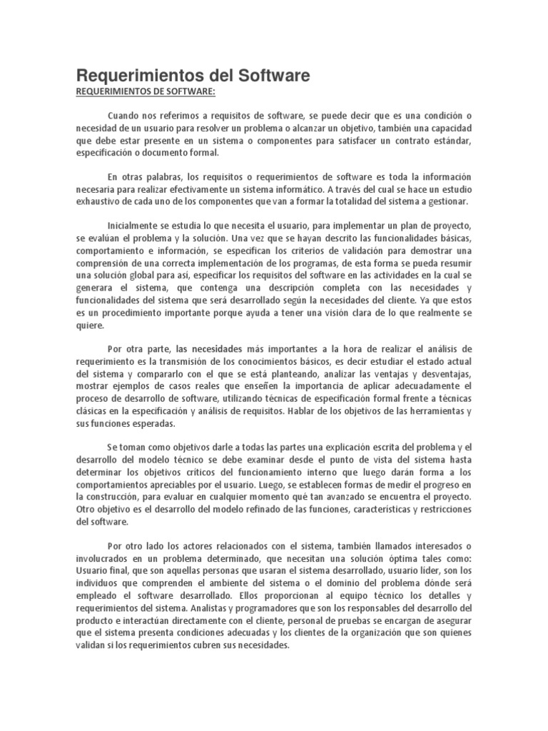 Requerimientos Del Software Examen | PDF | Ingeniería de software ...