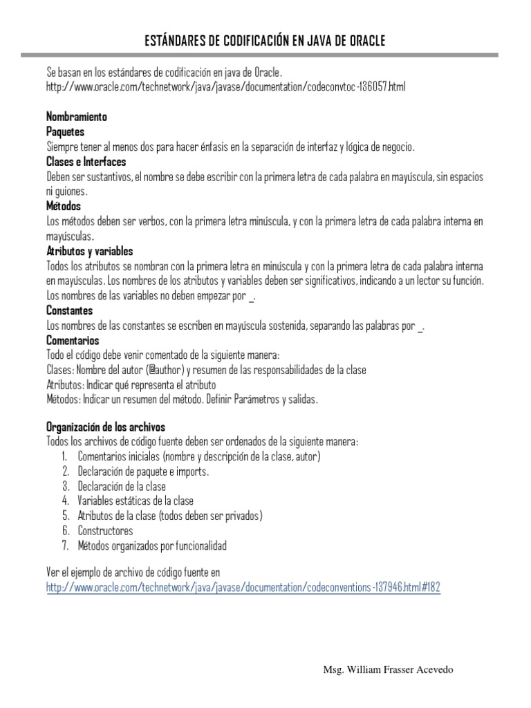Estandares de Codificación Java Oracle PDF | PDF | Informática
