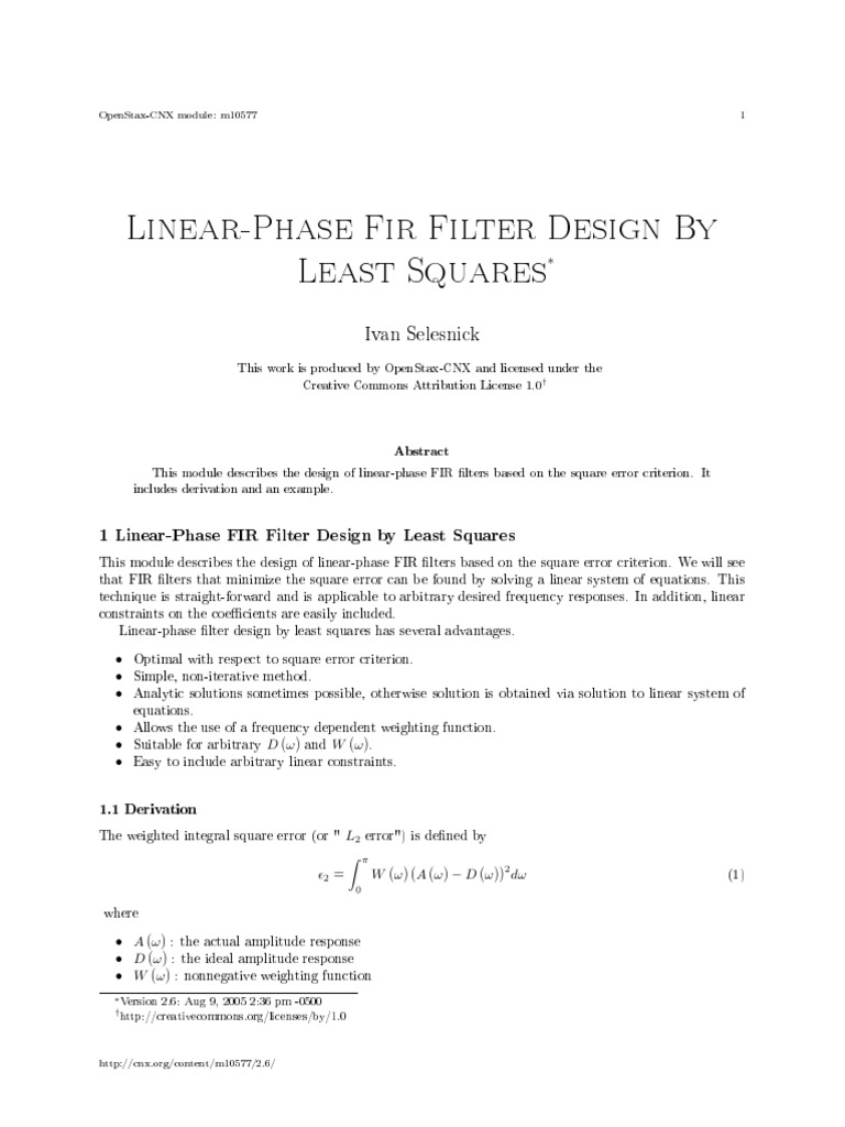 Linear Phase Fir Filter Design by Least Squares 7 | PDF | Least Squares ...