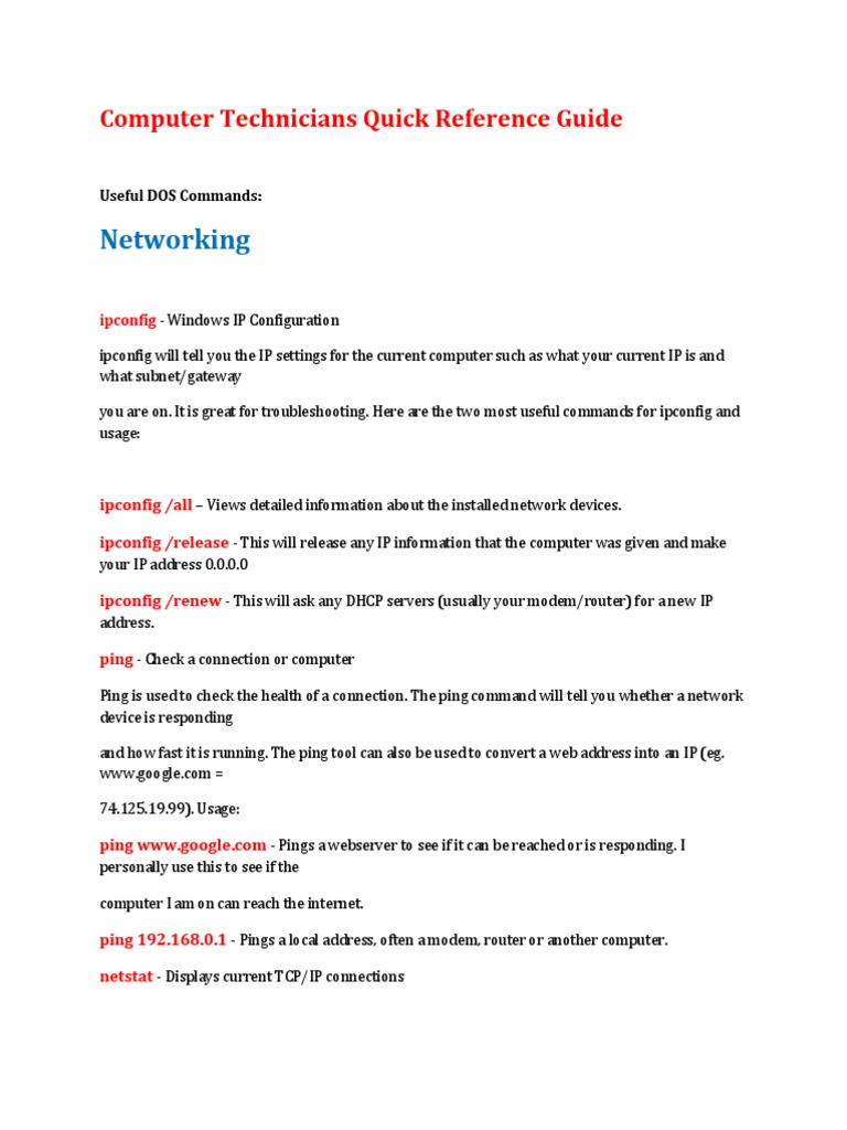 Computer Technicians Quick Reference Guide | PDF | Booting | Floppy Disk
