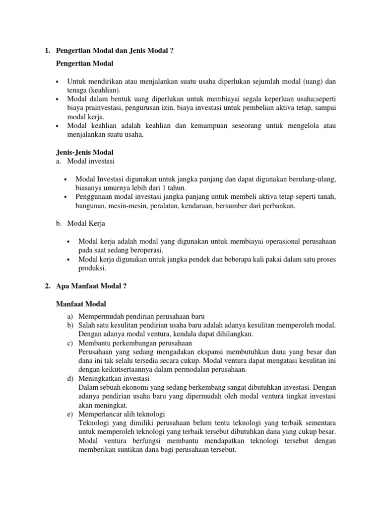 Pengertian Modal Dan Jenis Modal | PDF