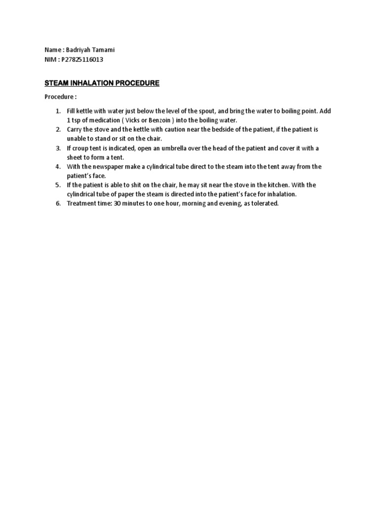 Steam Inhalation Procedure Guide | PDF