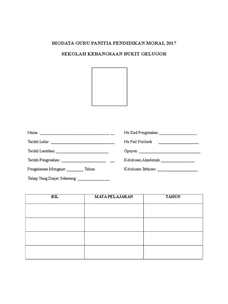 Biodata Guru Panitia Pendidikan Moral 2017 | PDF