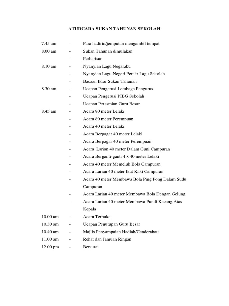Aturcara Sukan Tahunan Sekolah | PDF