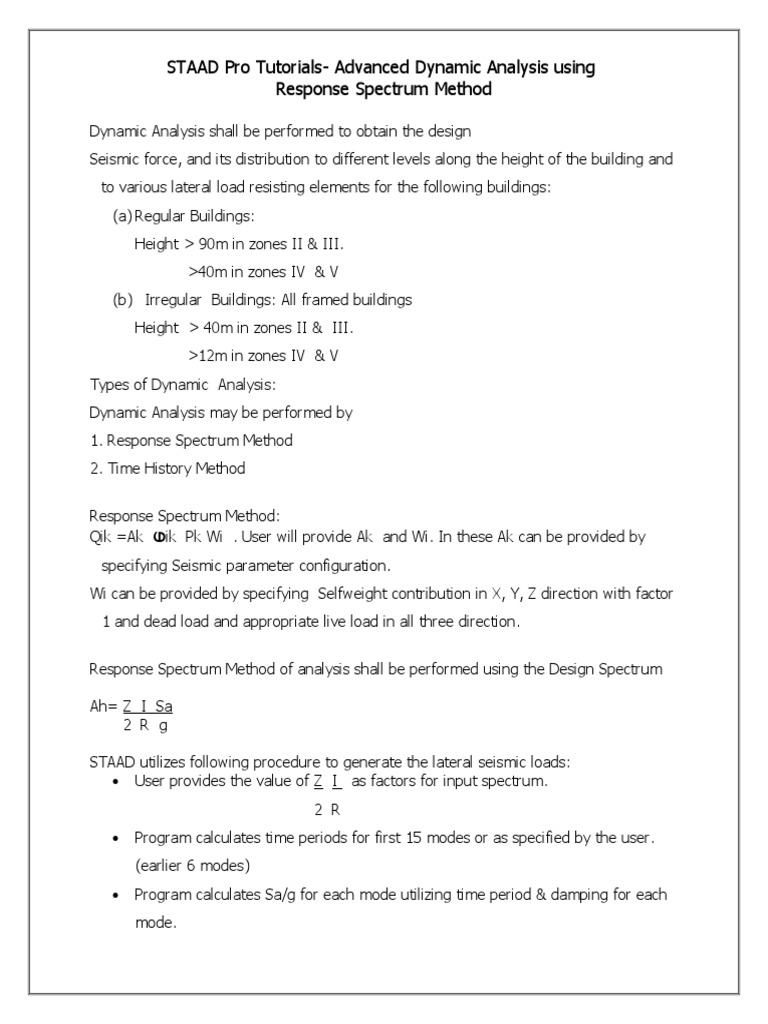 Staad Dynamic Response Spectrum Method Pdf Maxima And Minima Beam