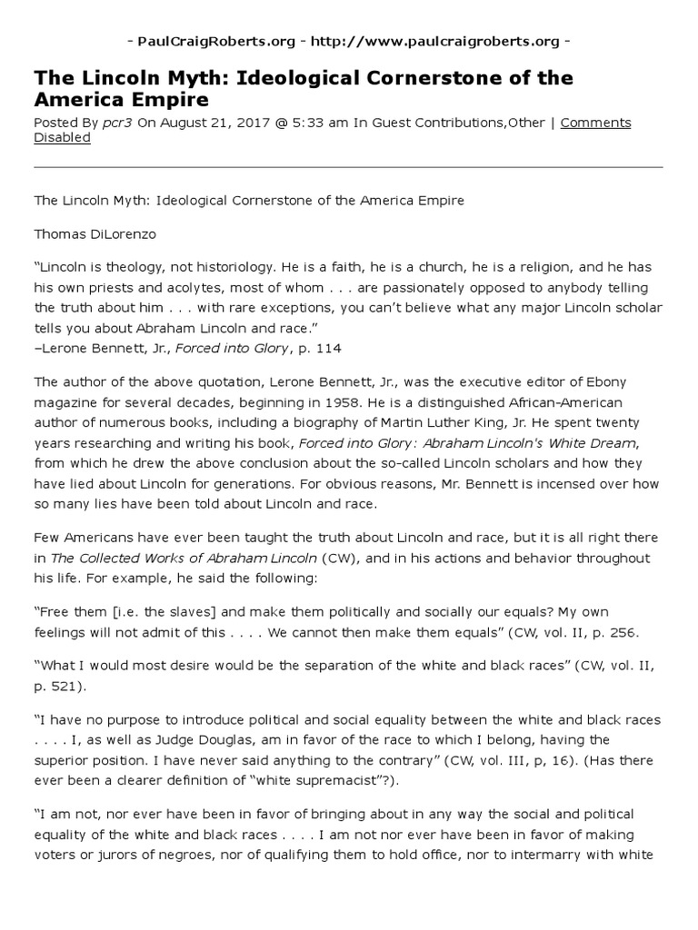 The Lincoln Myth - Ideological Cornerstone of The America Empire | PDF ...