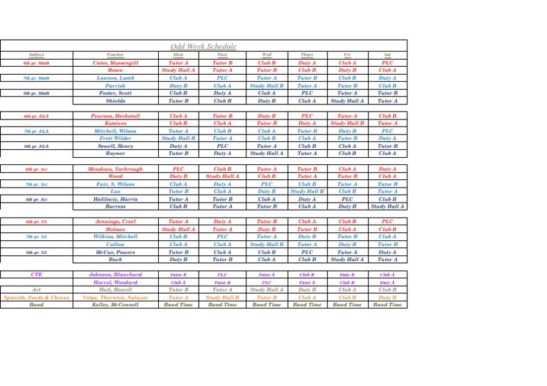 Odd Week Schedule 2 | PDF
