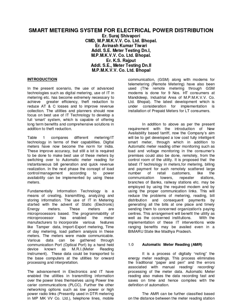 Smart Metering System For Electrical Power Distribution | PDF | Information Technology ...