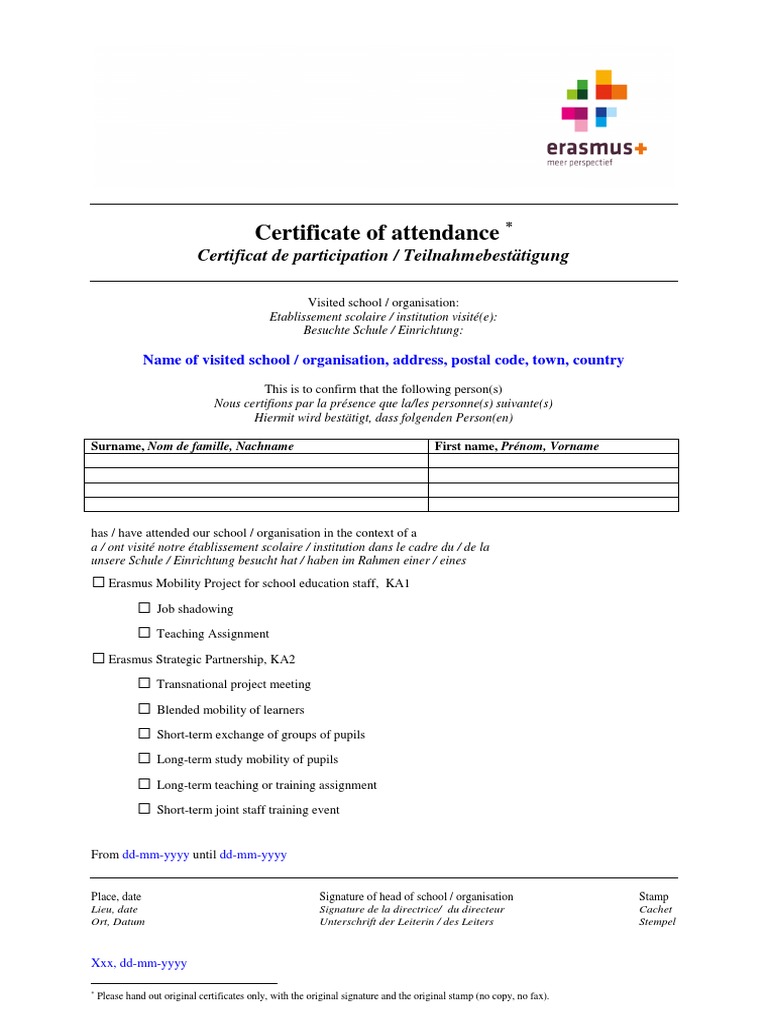 Erasmus - Certificate of Attendance-Concept-2 | PDF | Wellness