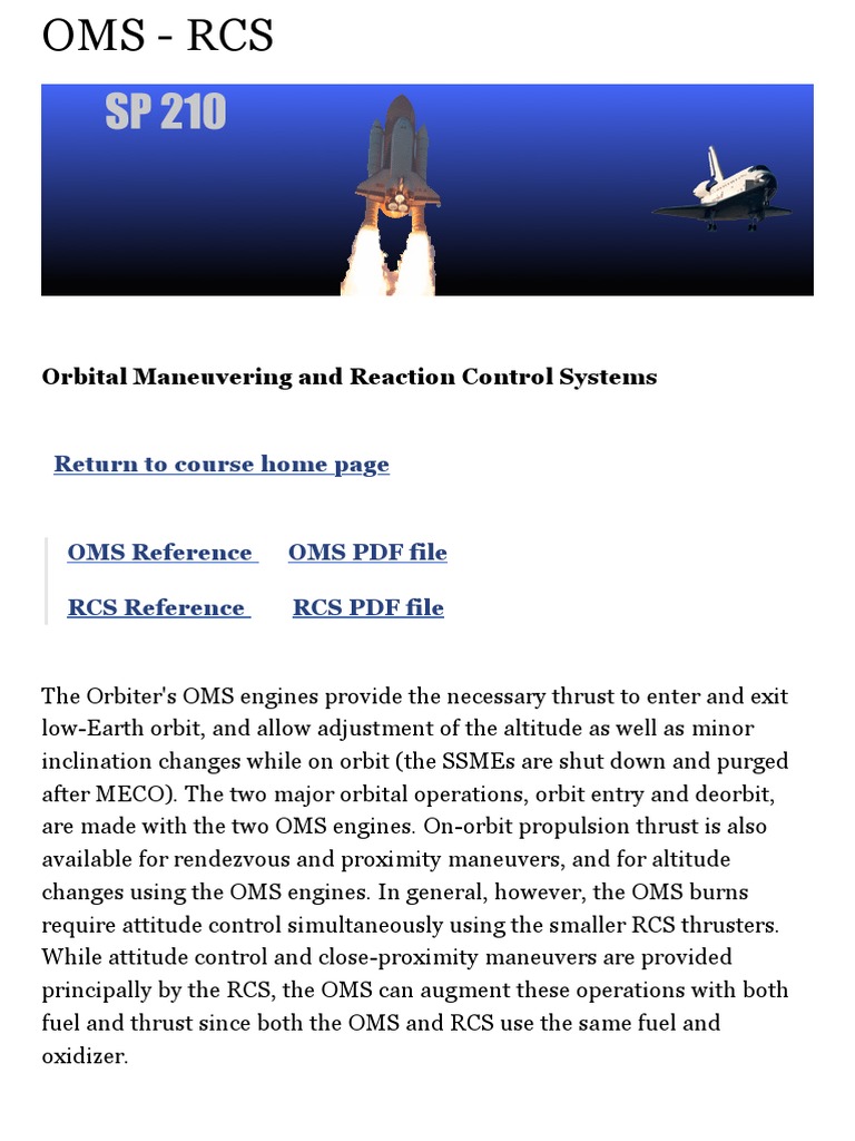 Oms - RCS PDF | PDF | Reaction Control System | Rocket Engine