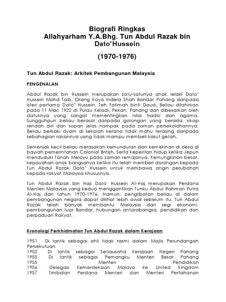 Biografi Ringkas Tun Abdul Razak | PDF