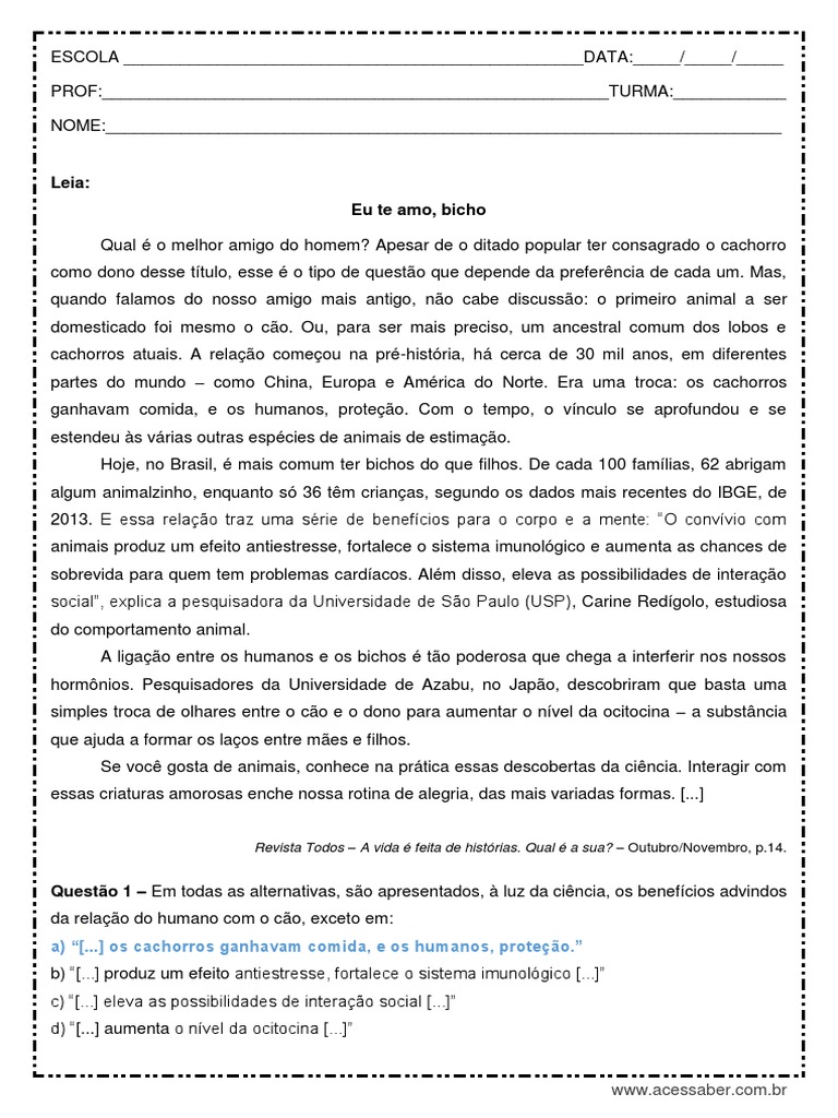 Interpretação: Eu Te Amo, Bicho | PDF | Cães | Humano