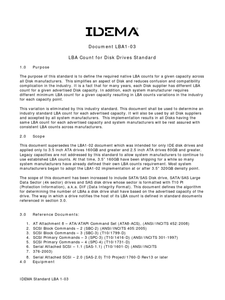LBA Count For Disk Drives Standard LBA1 03 | PDF | Disk Storage | Hard Disk Drive