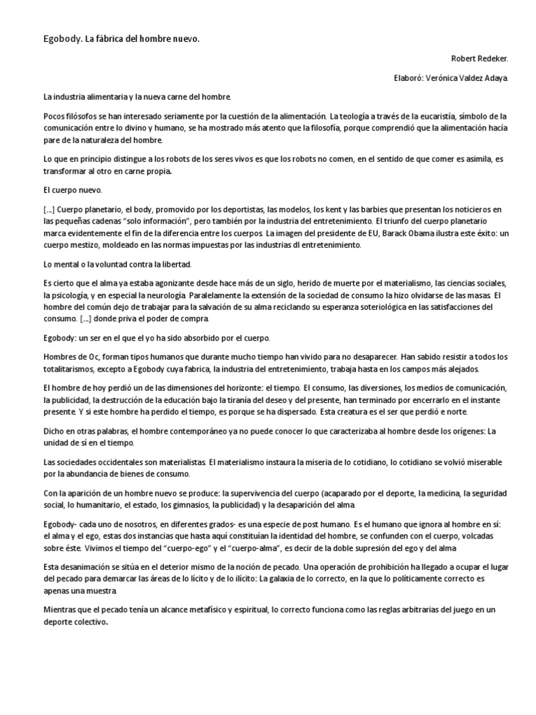 Egobody: El cuerpo como identidad moderna | PDF | Alma | Homo Sapiens