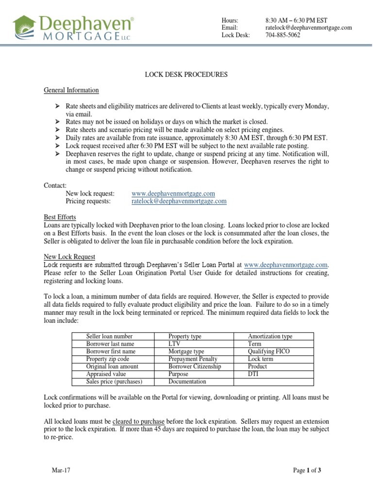 Lock Desk Procedures Guide | PDF | Loans | Mortgage Loan