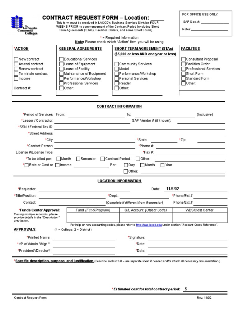 Contract Request Form | PDF | Lease | Social Security Number