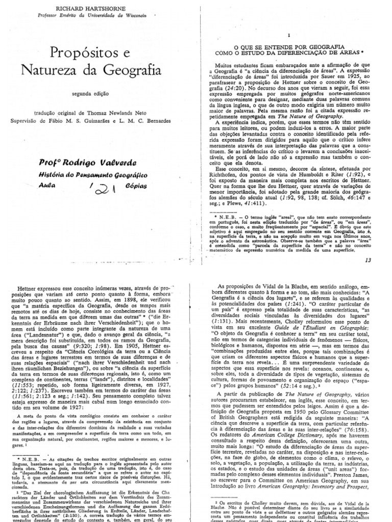 HARTSHORNE, R. Propósitos e Natureza Da Geografia PDF | PDF