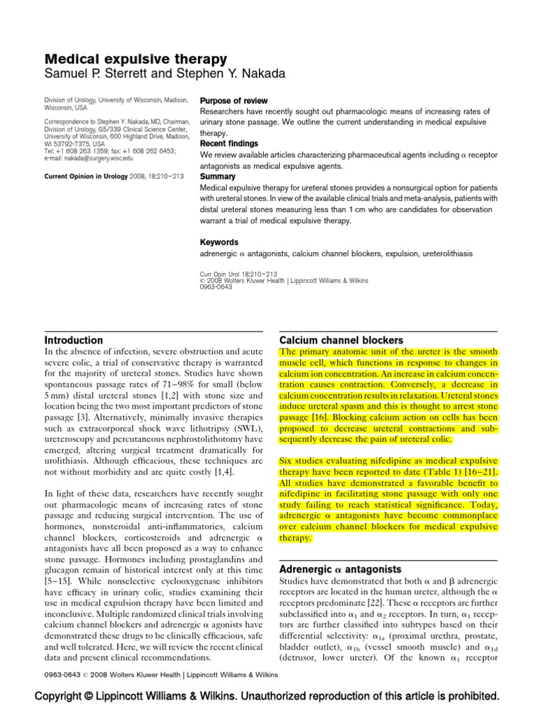 9-Medical Expulsive Therapy | PDF | Pharmacology | Medicine