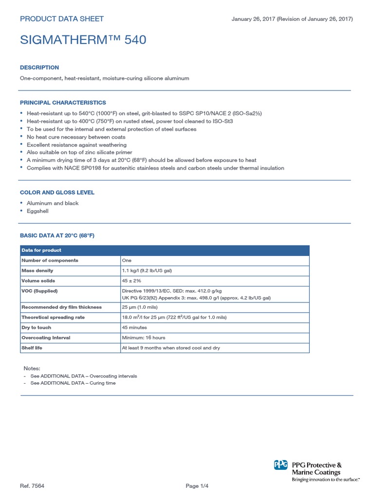 Sigmatherm™ 540: Product Data Sheet | Download Free PDF | Paint | Steel