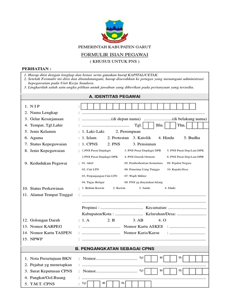 Formulir Isian Pegawai (Fip-02) | PDF