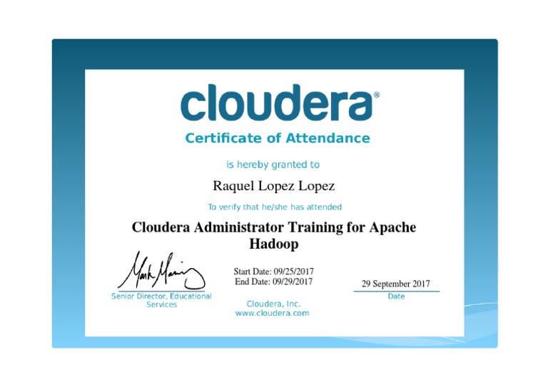 Certificate of Completion - Cloudera Administrator Training For Apache Hadoop | PDF | Computers