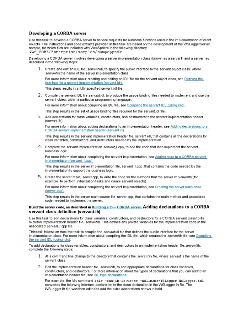 Developing A Corba Server Pdf Common Object Request Broker Architecture Class Computer