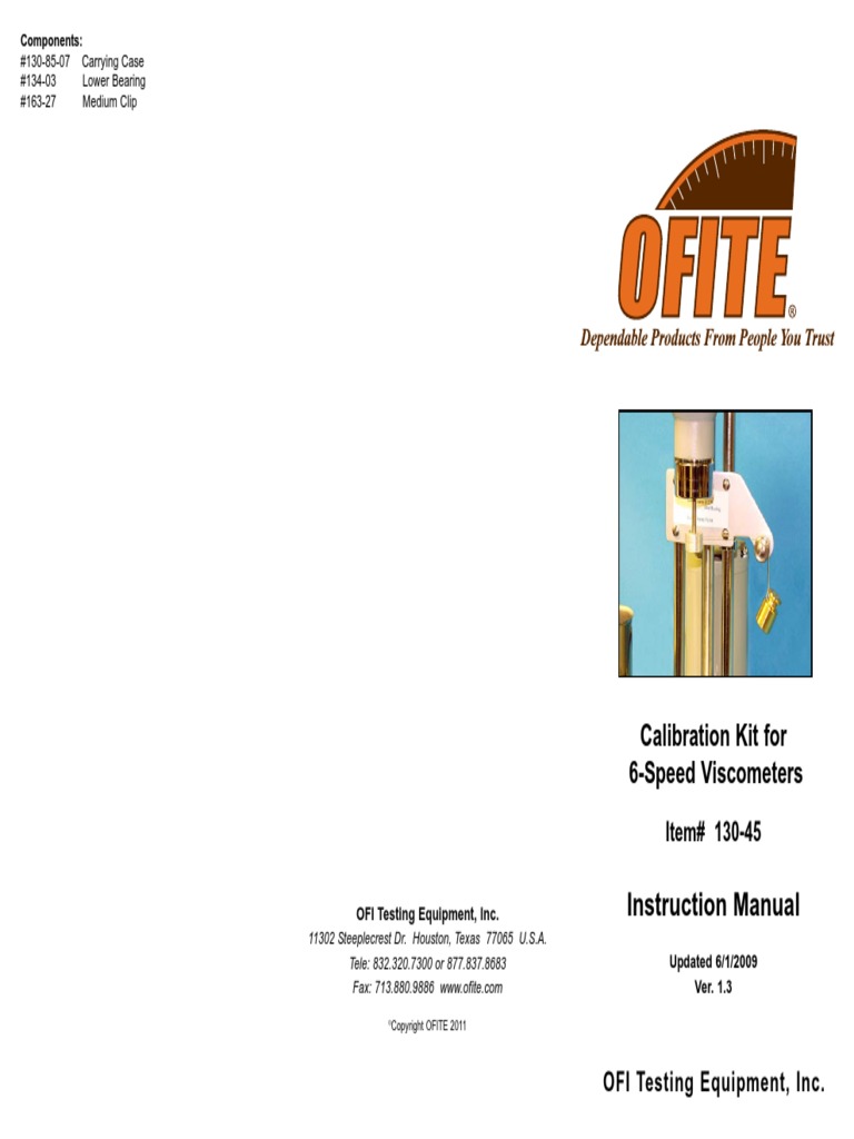 OFITE Calibration Kit For 6-Speed Viscosimeters | PDF | Calibration ...
