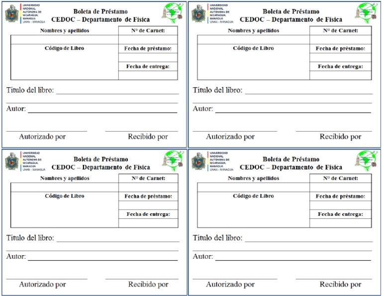 Boleta Préstamo de Libros | PDF