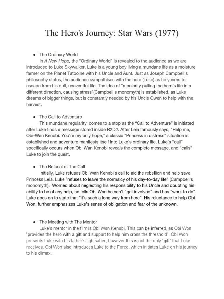 Star Wars - A Heros Journey | PDF | Mythological Archetypes | Mythography