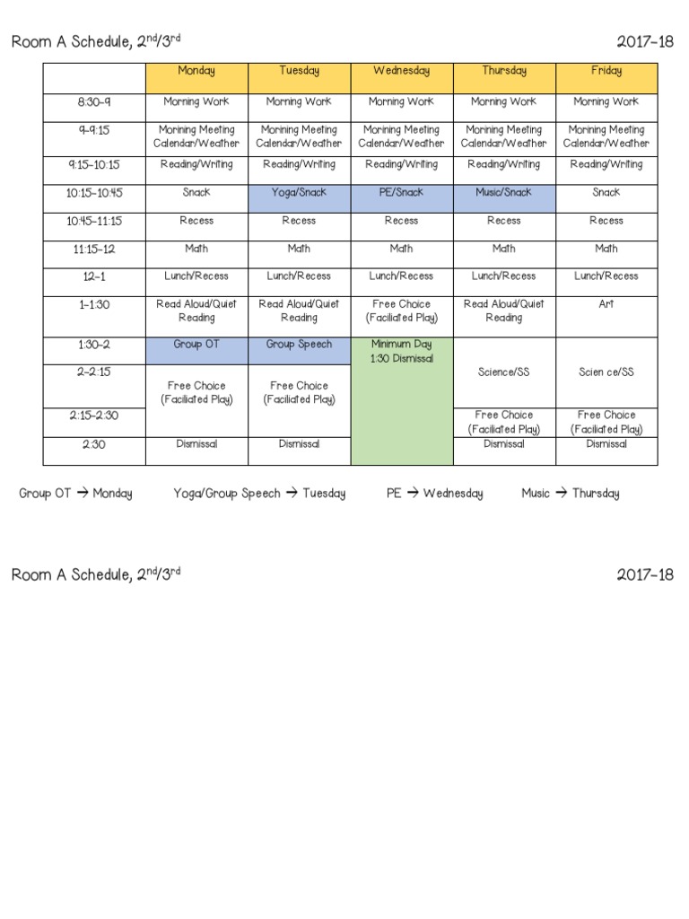 RM A Schedule 2017-18 | PDF | Schools | Behavior Modification
